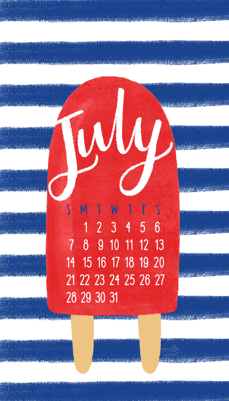 FREE July phone wallpaper & desktop background – Pen & Paint